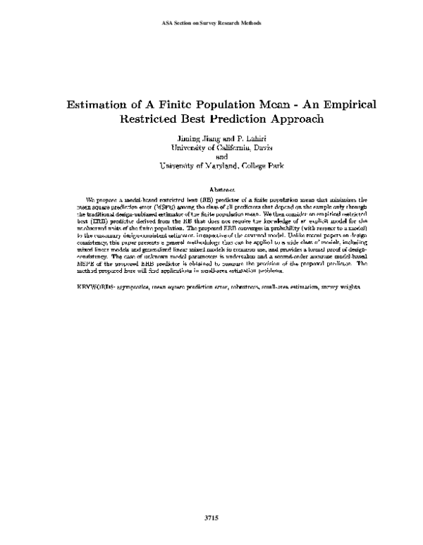 Pdf Estimation Of A Finite Population Mean An Empirical Restricted