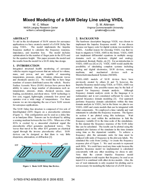 (PDF) Mixed Modeling of a SAW Delay Line using VHDL