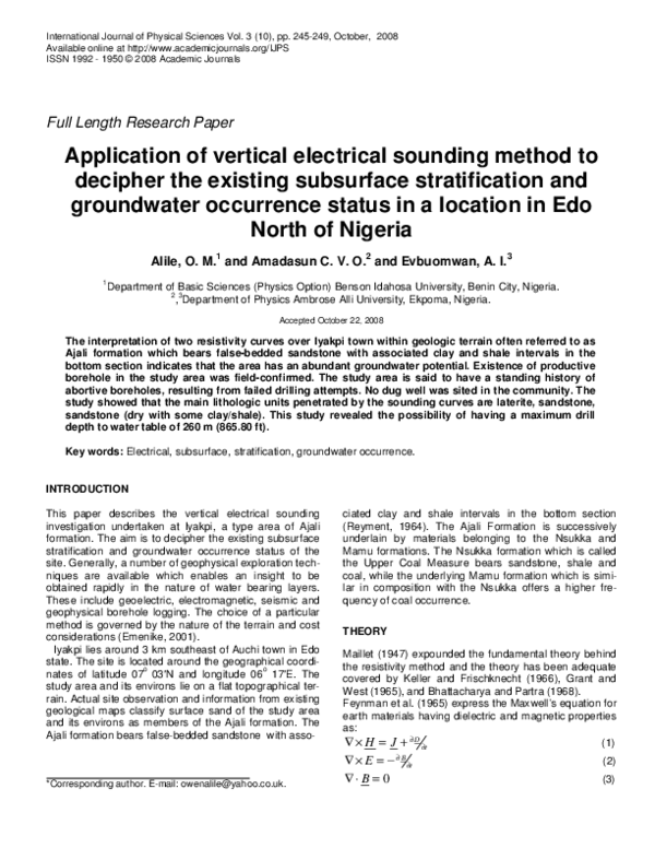 (PDF) Application of vertical electrical sounding method to decipher ...