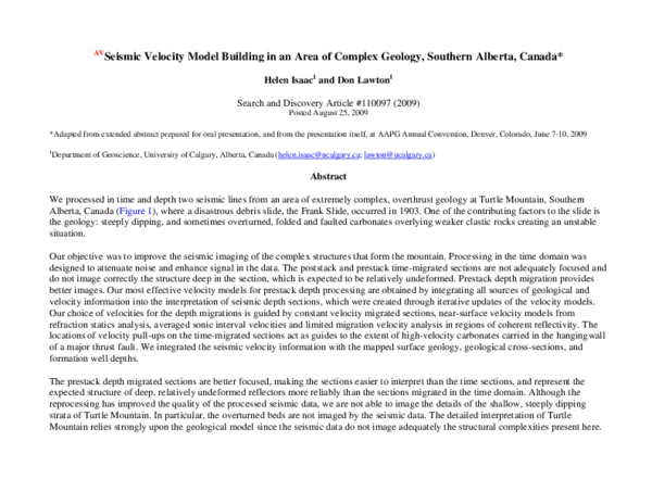 (PDF) Seismic velocity model building in an area of complex geology ...