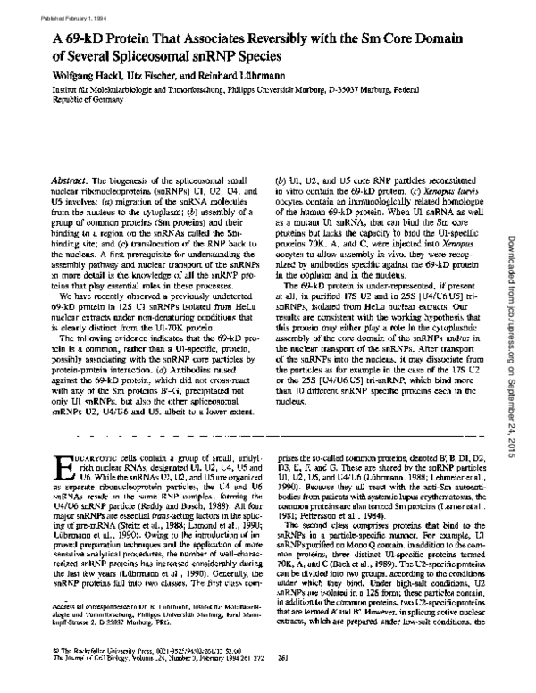 (PDF) A 69-kD protein that associates reversibly with the Sm core ...