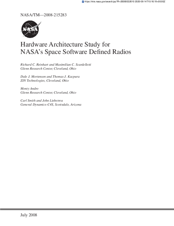 (PDF) Hardware Architecture Study for NASA's Space Software Defined Radios