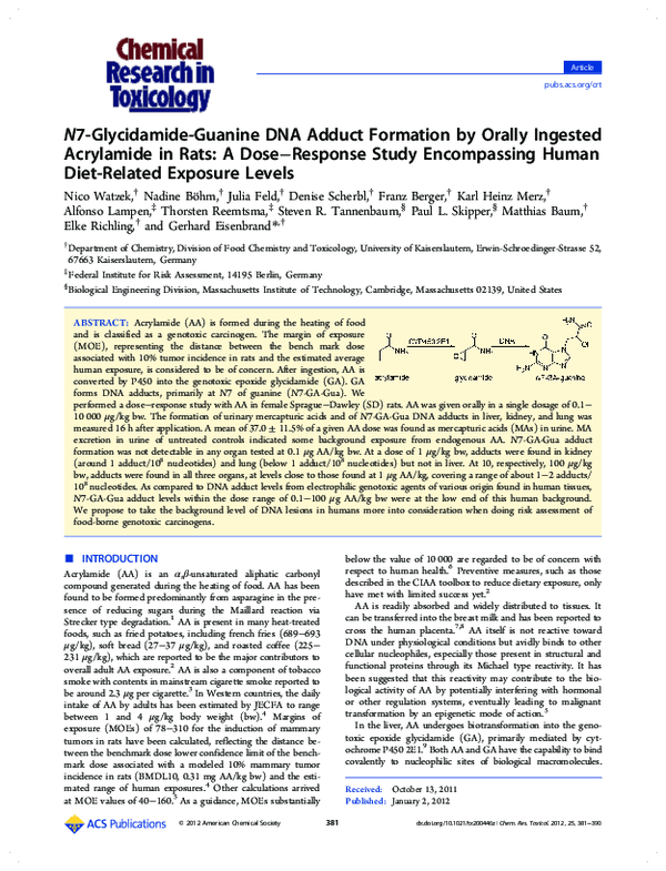 (PDF) N 7-Glycidamide-Guanine DNA Adduct Formation by Orally Ingested ...