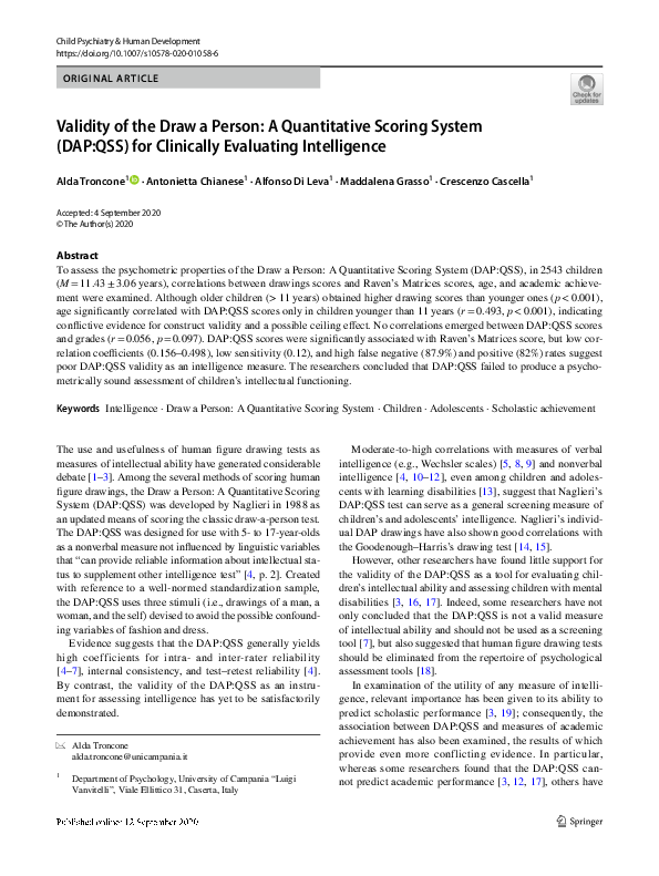 (PDF) Validity of the Draw a Person: A Quantitative Scoring System (DAP ...