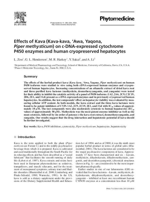 (PDF) Effects of Kava (Kava-kava, 'Awa, Yaqona, Piper methysticum) on c ...