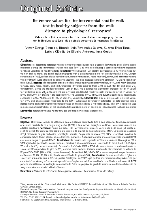 (PDF) Reference values for the incremental shuttle walking test