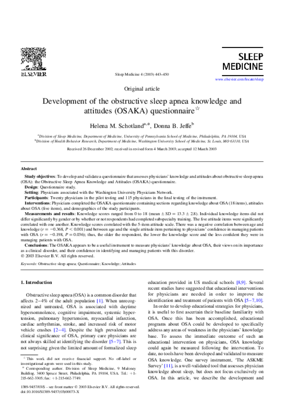 (PDF) Development of the obstructive sleep apnea knowledge and ...