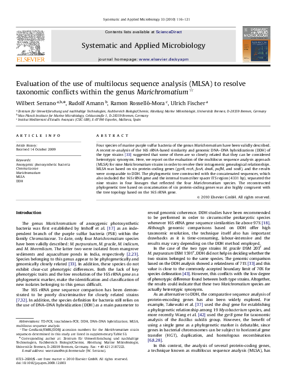 (PDF) Evaluation of the use of multilocus sequence analysis (MLSA) to ...