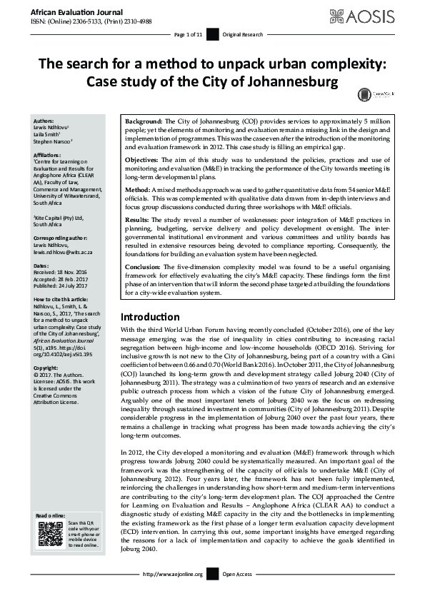 (PDF) The search for a method to unpack urban complexity: Case study of ...