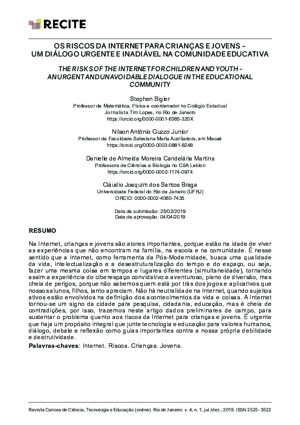 Os Riscos Da Internet Para Crianças e Jovens -Um Diálogo Urgente e ...
