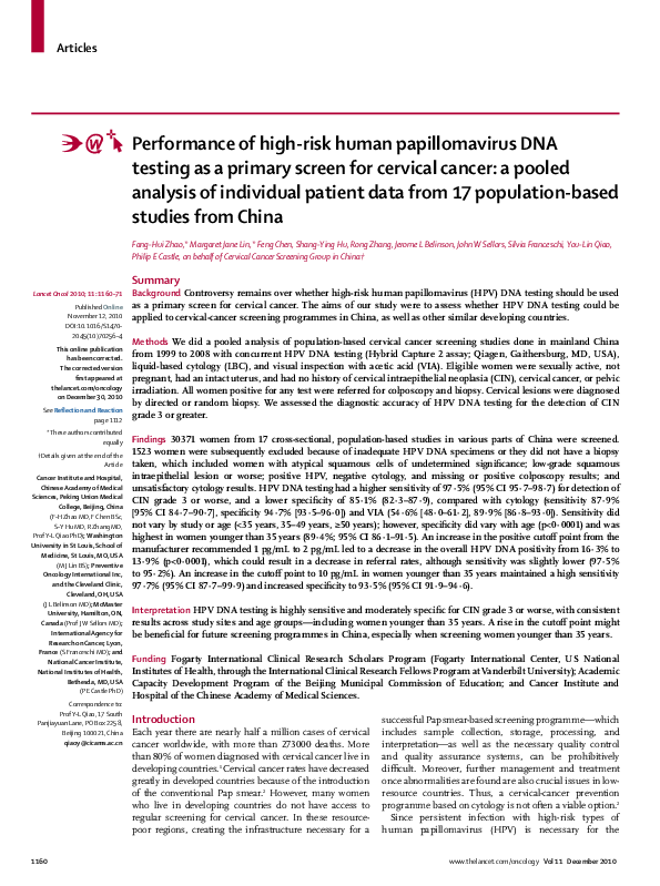 (PDF) Performance of high-risk human papillomavirus DNA testing as a ...
