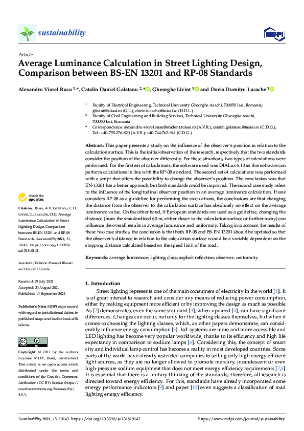 (PDF) Average Luminance Calculation in Street Lighting Design, Comparison between BS-EN 13201 ...