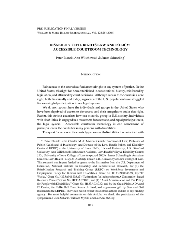 (PDF) Disability Civil Rights Law and Policy: Accessible Courtroom ...