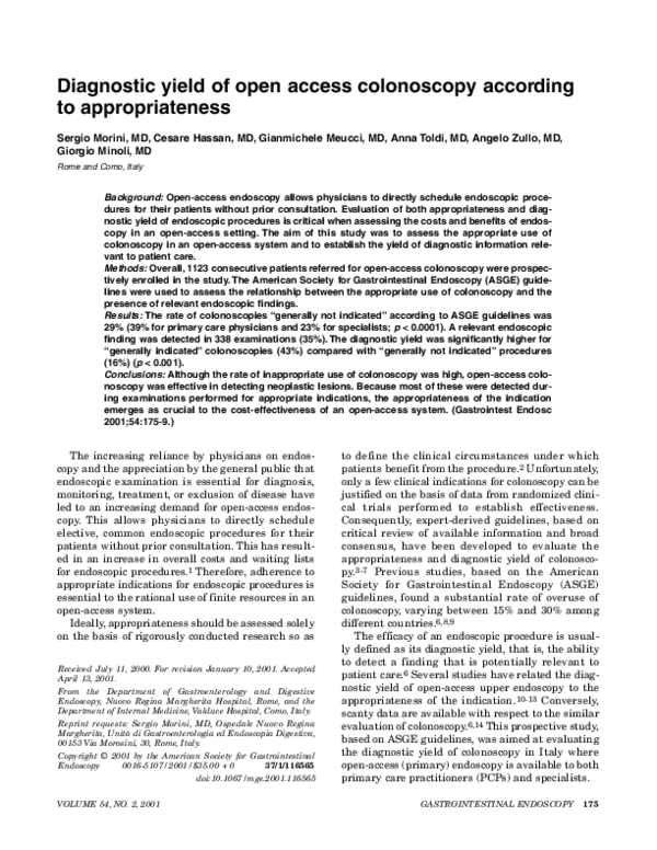 (PDF) Diagnostic yield of open access colonoscopy according to ...