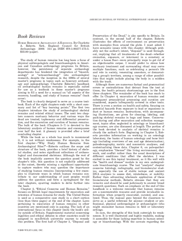 (PDF) Book review: Human Remains in Archaeology: A Handbook