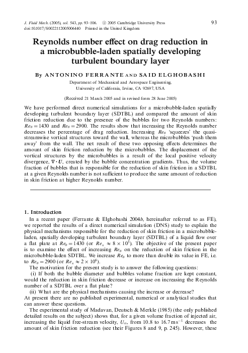 (PDF) Reynolds number effect on drag reduction in a microbubble-laden ...