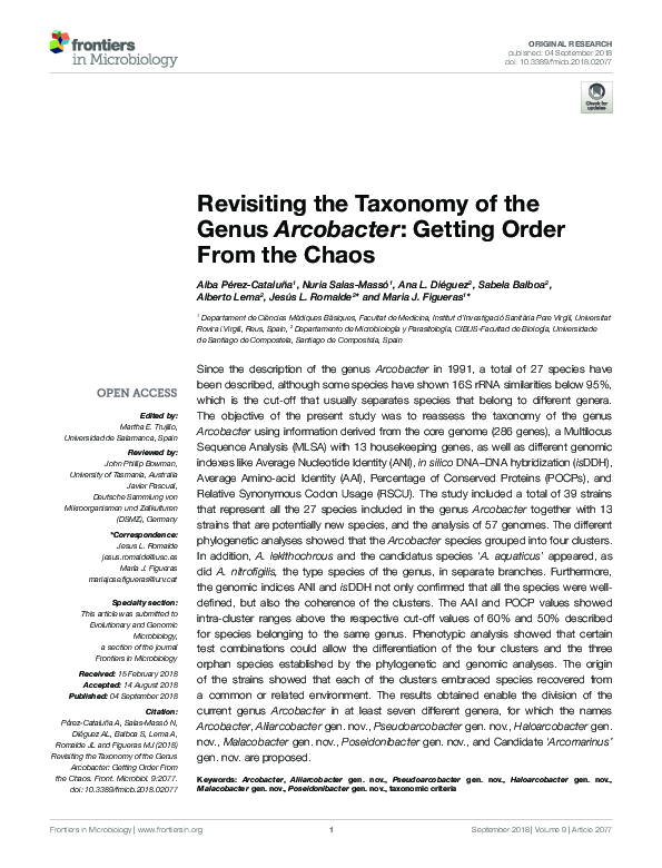 (PDF) Revisiting the Taxonomy of the Genus Arcobacter: Getting Order ...