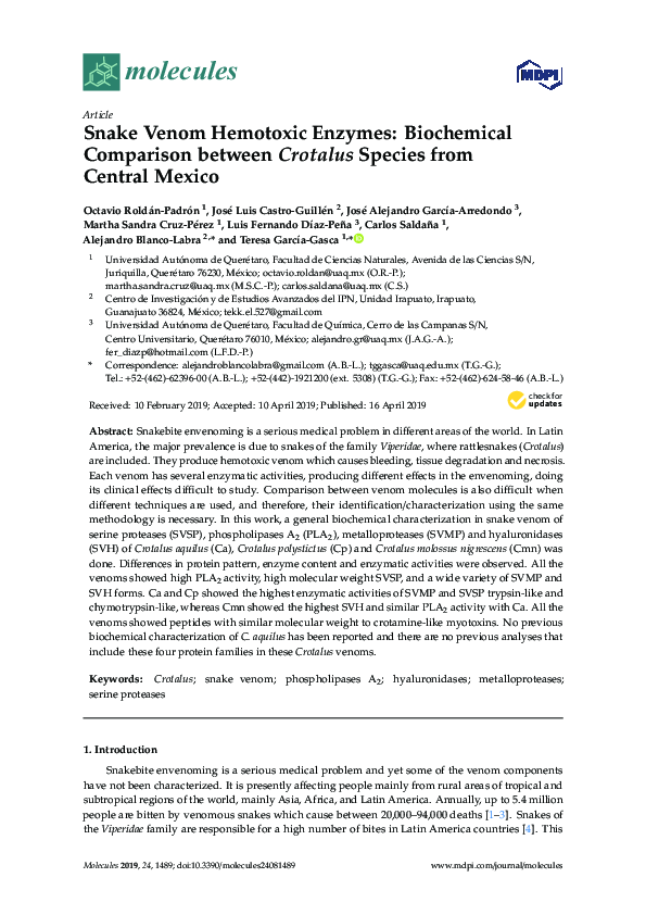 (PDF) Snake Venom Hemotoxic Enzymes: Biochemical Comparison between ...