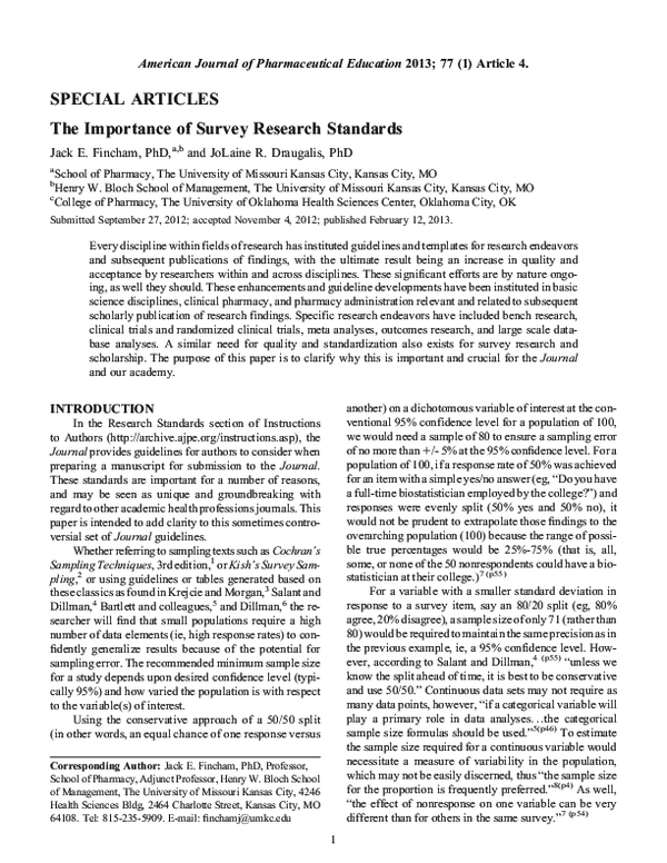 (PDF) The Importance of Survey Research Standards