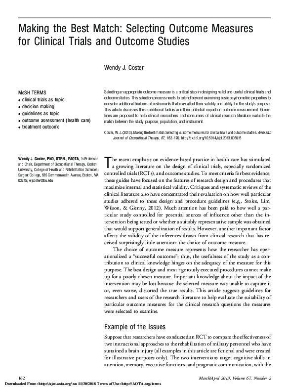 (PDF) Making the Best Match: Selecting Outcome Measures for Clinical ...