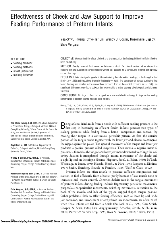 (PDF) Effectiveness of Cheek and Jaw Support to Improve Feeding ...