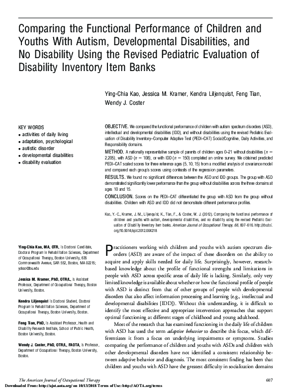 (PDF) Comparing the Functional Performance of Children and Youths With ...