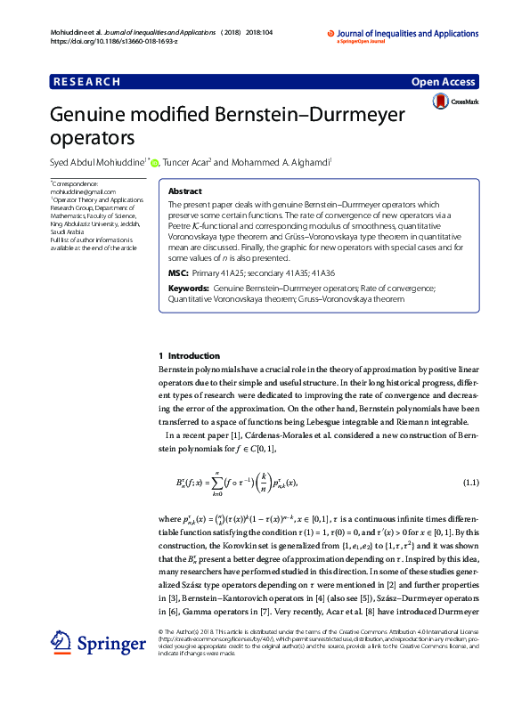 Pdf Genuine Modified Bernstein Durrmeyer Operators