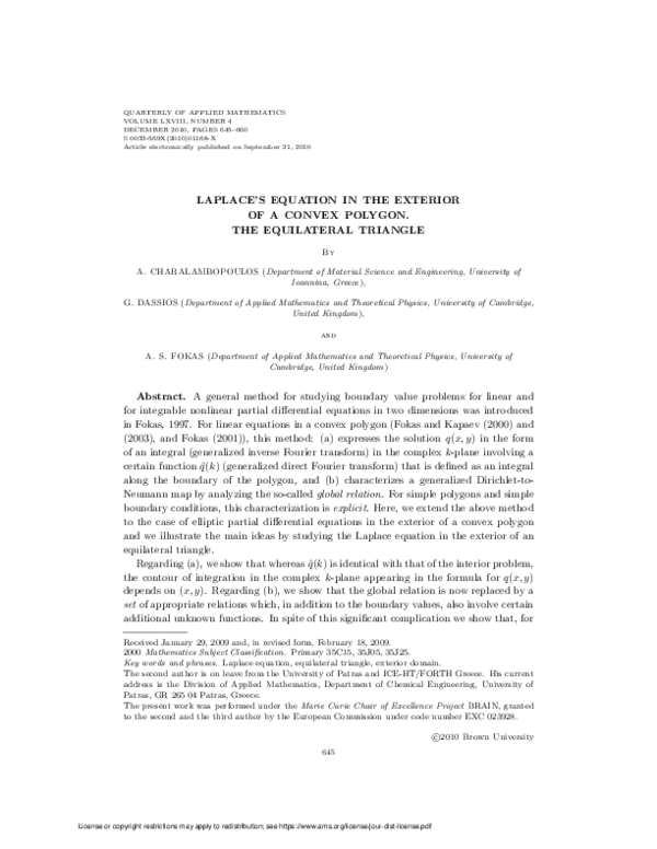 (PDF) Laplace's equation in the exterior of a convex polygon. The ...