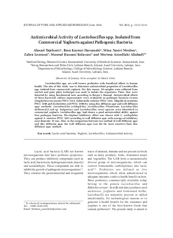 (PDF) Antimicrobial Activity of Lactobacillus spp. Isolated From Fecal Flora of Healthy Breast ...