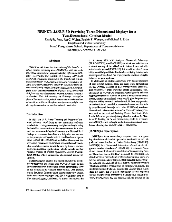 (PDF) Integrating JANUS Combat Model with NPSNET 3D Graphics