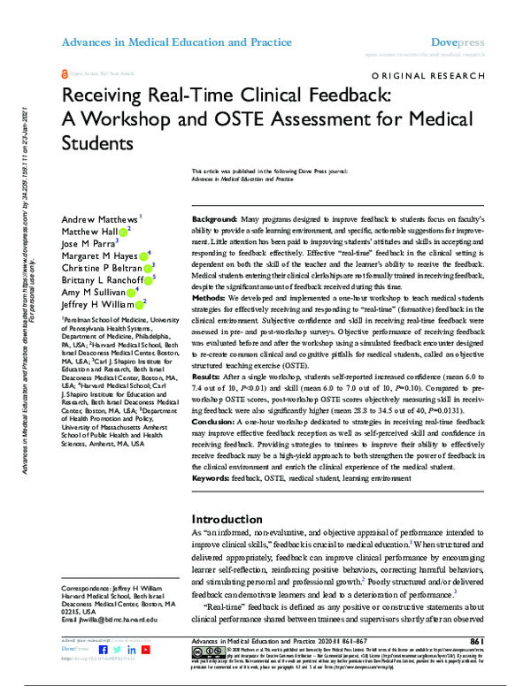 (PDF) Receiving Real-Time Clinical Feedback: A Workshop and OSTE ...