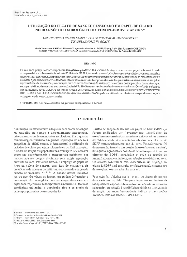 (PDF) Utilização do eluato de sangue dessecado em papel de filtro no ...
