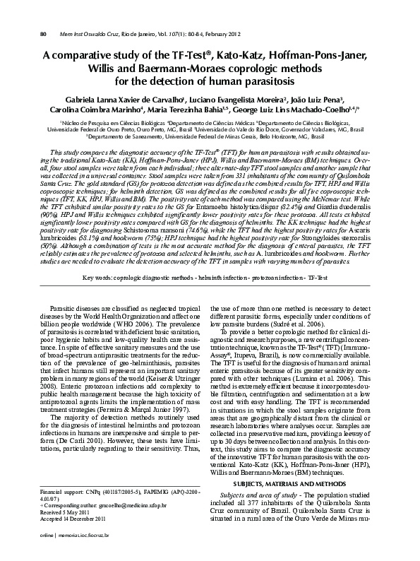(PDF) A comparative study of the TF-Test®, Kato-Katz, Hoffman-Pons ...