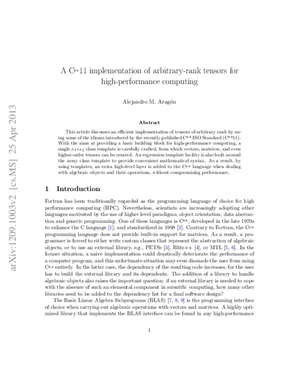(PDF) A C++11 implementation of arbitrary-rank tensors for high-performance computing