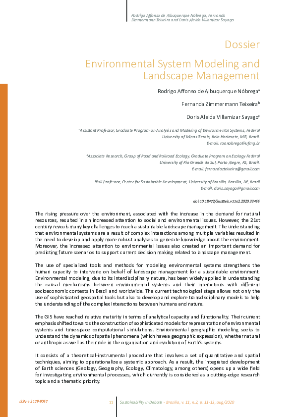 (PDF) Environmental system modeling and landscape management