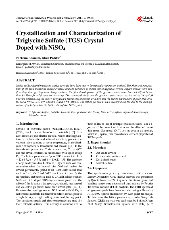 (PDF) Crystallization and Characterization of Triglycine Sulfate(TGS ...