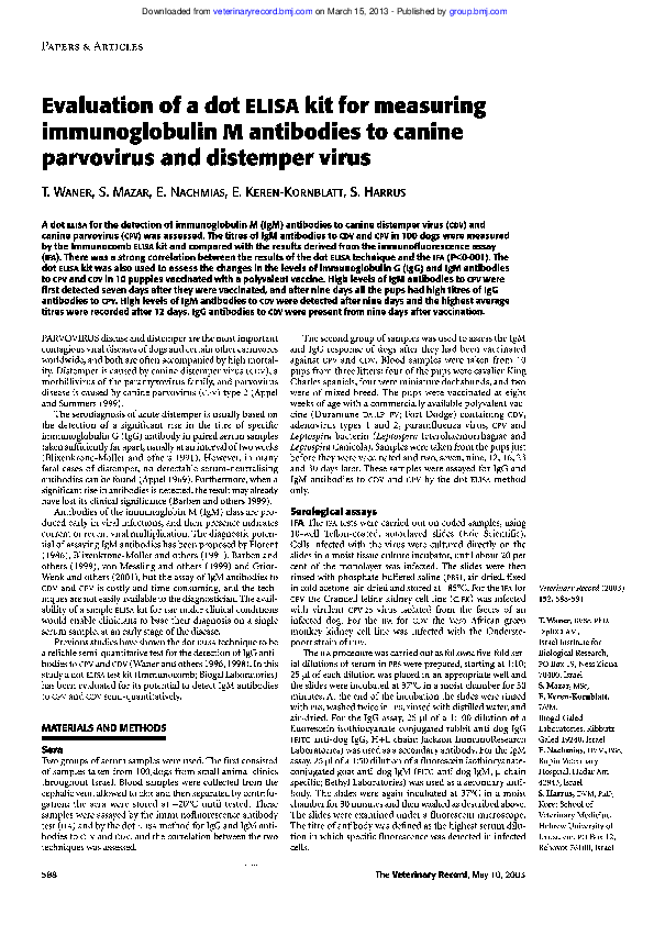 (PDF) Evaluation of a dot ELISA kit for measuring immunoglobulin M ...