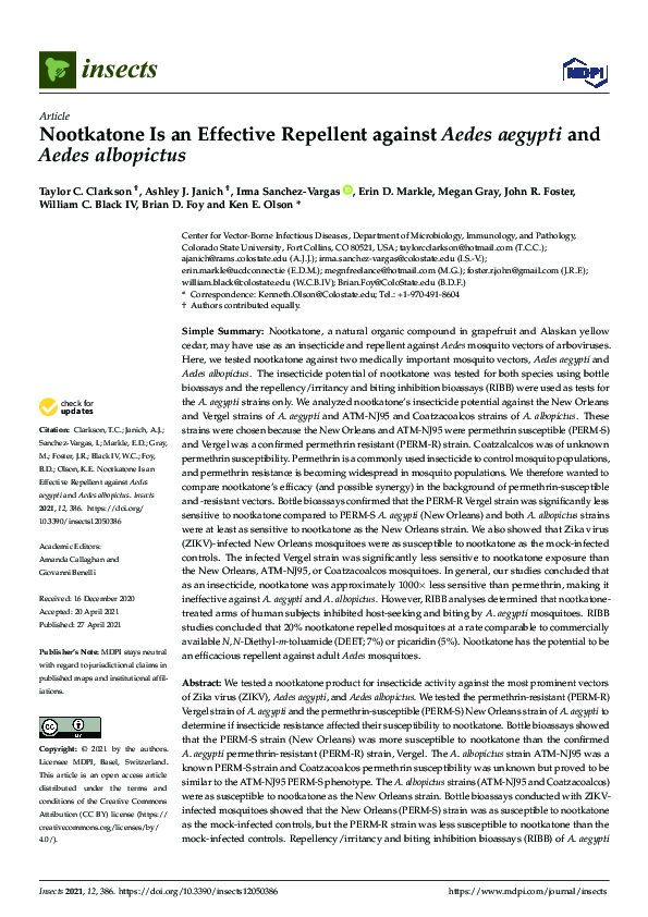 (PDF) Nootkatone Is an Effective Repellent against Aedes aegypti and ...