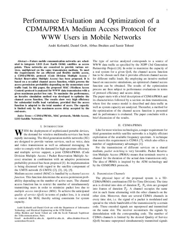 (PDF) Performance Evaluation and Optimization of a CDMA/PRMA Medium Access Protocol for WWW ...