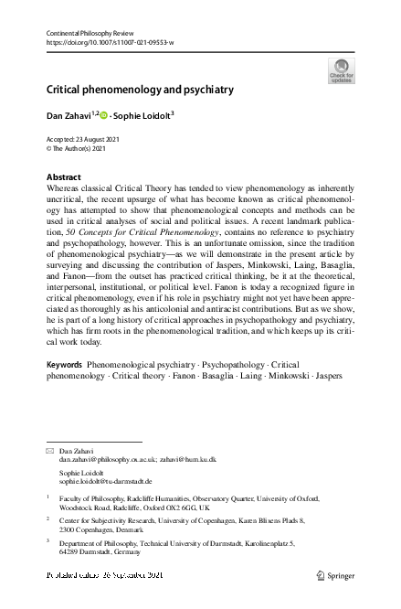 (PDF) Critical Phenomenology and Psychiatry