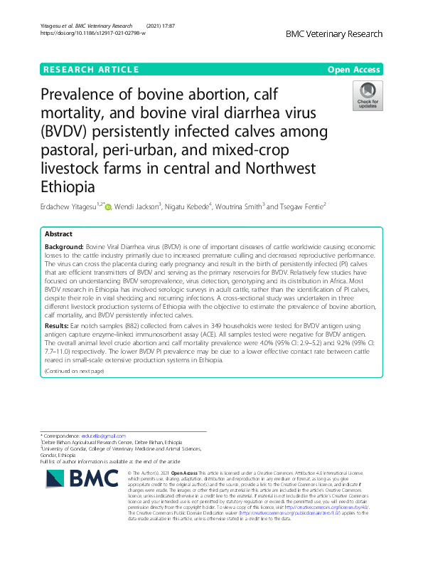 (PDF) Prevalence of bovine abortion, calf mortality, and bovine viral ...