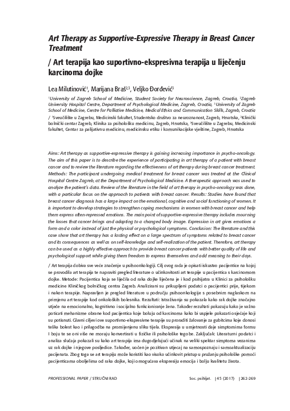 (PDF) Art Therapy as Supportive-Expressive Therapy in Breast Cancer ...