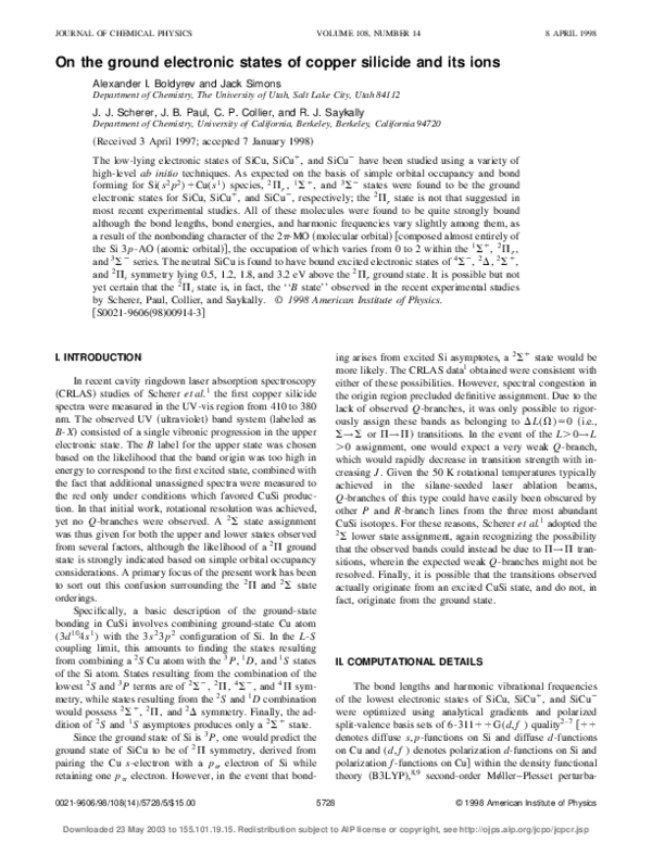 (PDF) On the ground electronic states of copper silicide and its ions
