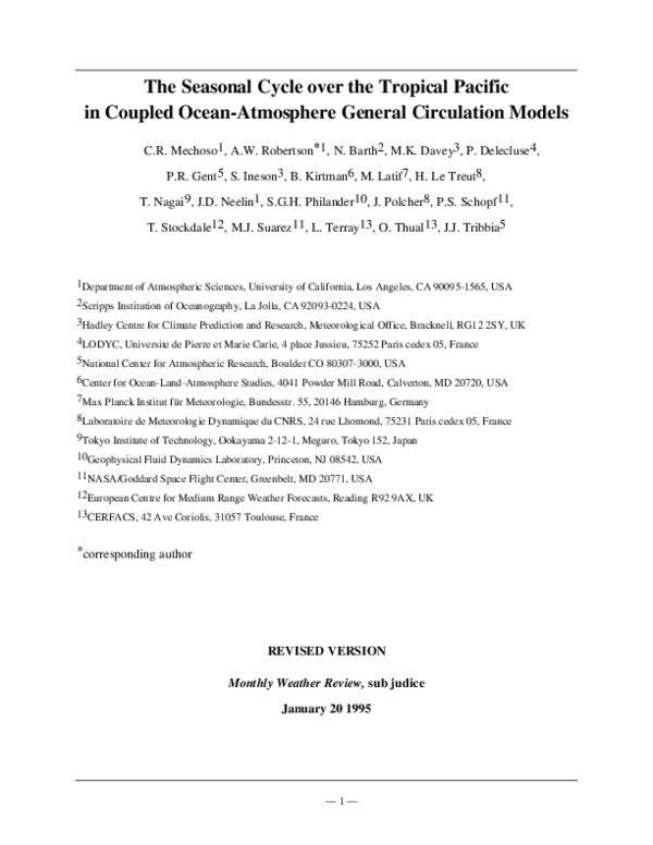 (PDF) The Seasonal Cycle over the Tropical Pacific in Coupled Ocean ...