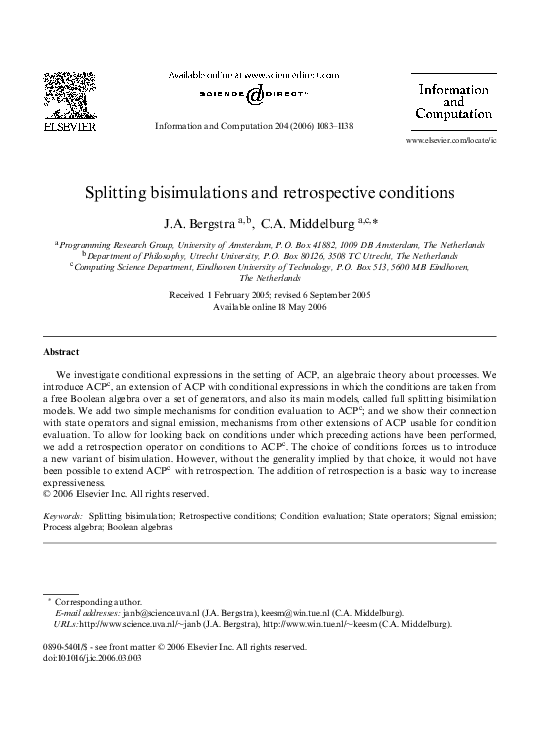(PDF) Splitting bisimulations and retrospective conditions