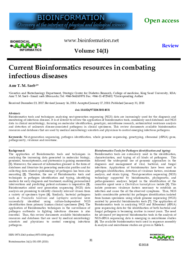 (PDF) Current Bioinformatics resources in combating infectious diseases