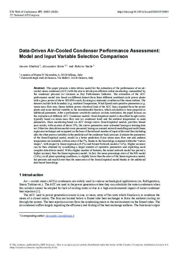 (PDF) Data-Driven Air-Cooled Condenser Performance Assessment: Model and Input Variable ...