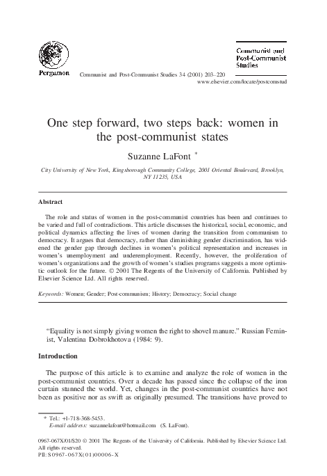 (PDF) Gender Disparities in Post-Communist Transitions
