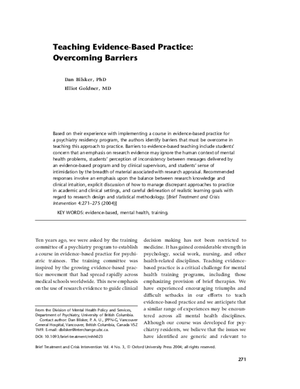 (PDF) Teaching Evidence-Based Practice: Overcoming Barriers