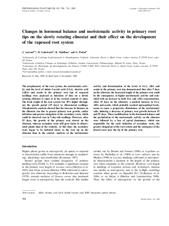 (PDF) Changes in hormonal balance and meristematic activity in primary ...